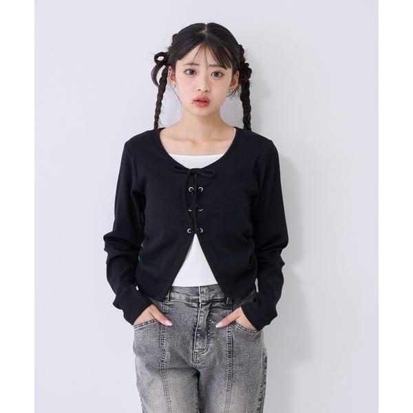 ZOZO問い合わせ番号:111719998ショップ:NARUMIYA ONLINE，ナルミヤ オンラインブランド:LOVETOXIC，ラブトキシック商品名:「抗菌防臭」レースアップテレコ長袖Tカテゴリ:トップス>Tシャツ/カットソーブ...