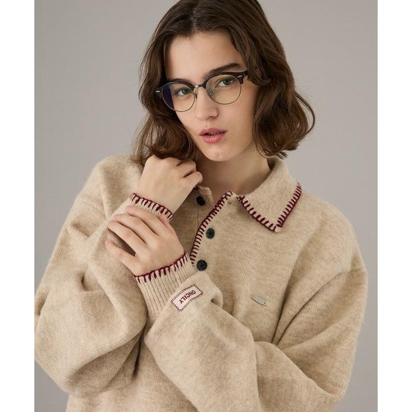 ZOZO問い合わせ番号:111723297ショップ:MUHET，ミュエータブランド:ONCILY，オンシェリー商品名:BLANKET STITCH COLLAR KNIT POLO / ブランケットステッチカラーニットポロカテゴリ:トップス...
