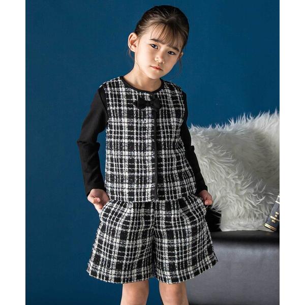 ZOZO問い合わせ番号:111761048ショップ:BEBE ONLINE STORE，ベベ オンラインストアブランド:BeBe Petits Pois Vert，ベベプチポワヴェール商品名:リボンツイードセットアップ(95~160cm)カ...