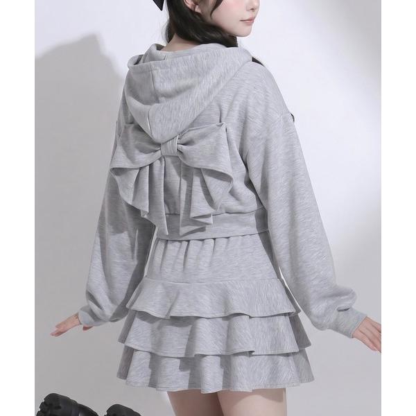 ZOZO問い合わせ番号:111801420ショップ:夢展望（YUMETENBO），ユメテンボウブランド:夢展望，ユメテンボウ，Lilymel，リリメル商品名:バックリボンスウェットパーカー＆ティアードミニスカートセットアップ「大きいサイズあ...