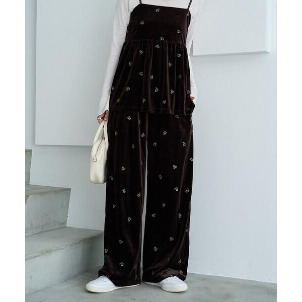 ZOZO問い合わせ番号:111885992ショップ:FREAK'S STORE，フリークスストアブランド:FREAK'S STORE，フリークスストア商品名:限定展開　「セットアップ対応」ベロア 花柄 刺繍 イージーパンツカテゴリ:パンツ&...