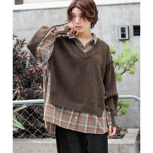 ZOZO問い合わせ番号:112141749ショップ:niko and...，ニコアンドブランド:niko and...，ニコアンド商品名:布帛アソートレイヤーＶネックプルオーバーカテゴリ:トップス>ニット/セーターブランド品番:107...