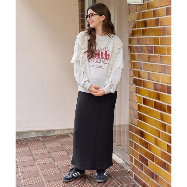 『タイムセール実施中』ZOZO問い合わせ番号:112253970ショップ:cross marche，クロスマルシェブランド:Rosemadame，ローズマダム商品名:肩フリルロゴスウェット×スリットスカート ドッキングワンピース（マタニティ...