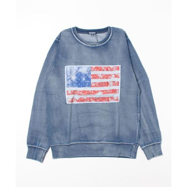 『タイムセール実施中』ZOZO問い合わせ番号:26483756ショップ:STYLEBLOCK，スタイルブロックブランド:STYLEBLOCK，スタイルブロック商品名:カットデニム星条旗プリントスウェットトレーナーカテゴリ:トップス>ス...