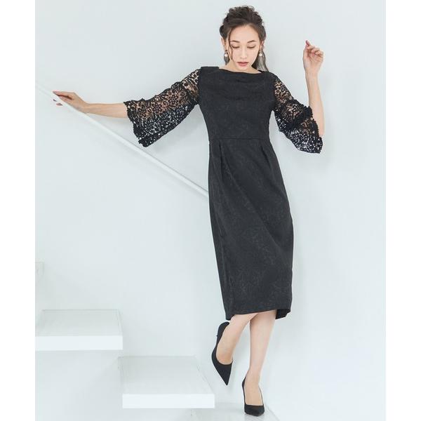 ZOZO問い合わせ番号:40008323ショップ:DRESS+，ドレス プラスブランド:DRESS PLUS，ドレスプラス，DRESS STAR，ドレス スター商品名:結婚式ワンピースレース七分袖×ダマスク柄ワンピースドレス オケージョンカ...