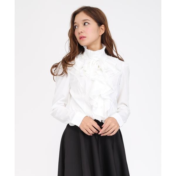 『タイムセール実施中』ZOZO問い合わせ番号:45828104ショップ:Lace Ladies，レースレディースブランド:Lace Ladies，レースレディース商品名:長袖立ち襟フリル無地ブラウス シャツカテゴリ:トップス>シャツ/...