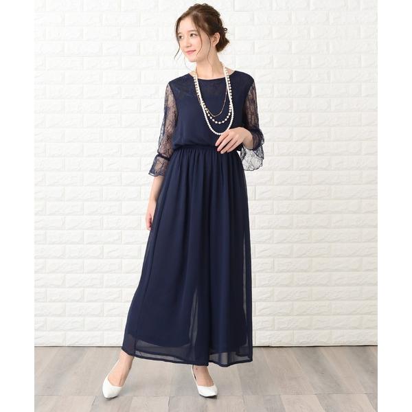 ZOZO問い合わせ番号:47051239ショップ:Lace Ladies，レースレディースブランド:Lace Ladies，レースレディース商品名:袖レースウエストゴムシフォンフォーマルロングパンツドレスカテゴリ:ワンピース/ドレス>...