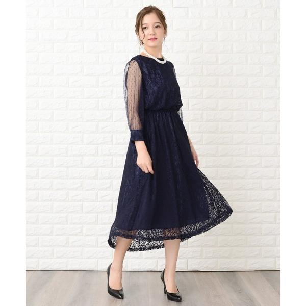 『タイムセール実施中』ZOZO問い合わせ番号:47051243ショップ:Lace Ladies，レースレディースブランド:Lace Ladies，レースレディース商品名:ドットチュール袖×花柄総レースフィッシュテールフォーマルワンピース・ド...