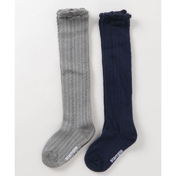 『タイムセール実施中』※このアイテムは返品・交換対象外商品です。ZOZO問い合わせ番号:48023476ショップ:MAZEMAZE，マゼマゼブランド:stample，スタンプル商品名:リボンタック編みニーハイソックス2Pカテゴリ:レッグウェ...