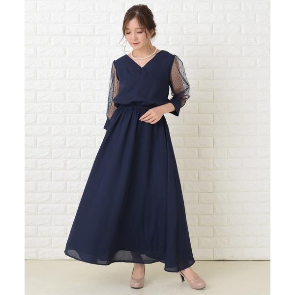 『タイムセール実施中』ZOZO問い合わせ番号:53011261ショップ:Lace Ladies，レースレディースブランド:Lace Ladies，レースレディース商品名:ドットチュール袖ロングドレス ワンピース・ドレスカテゴリ:ワンピース/...