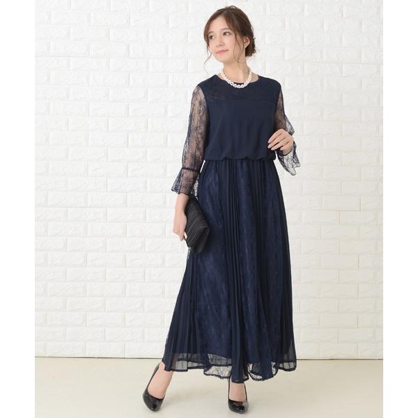 『タイムセール実施中』ZOZO問い合わせ番号:53011264ショップ:Lace Ladies，レースレディースブランド:Lace Ladies，レースレディース商品名:プリーツ＆花柄レースロング丈 ワンピース・ドレスカテゴリ:ワンピース/...