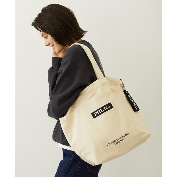 ZOZO問い合わせ番号:53035362ショップ:MILKFED.，ミルクフェドブランド:MILKFED.，ミルクフェド商品名:BAR AND UNDER LOGO BIG CANVAS BAG / ロゴ キャンバストートバッグ /A4収納...