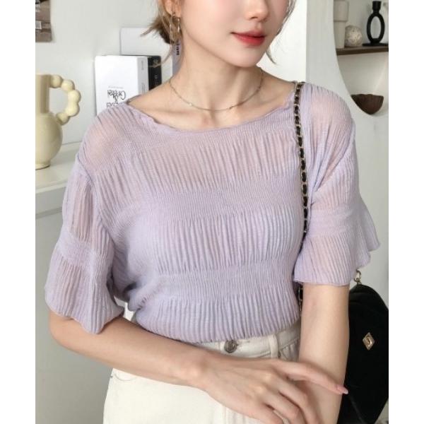 『セール実施中』ZOZO問い合わせ番号:53630892ショップ:moment+，モーメントプラスブランド:moment+，モーメントプラス商品名:【累計販売枚数2万枚突破！】インナーキャミ付きマジョリカプリーツ半袖メローシアープルオーバー...