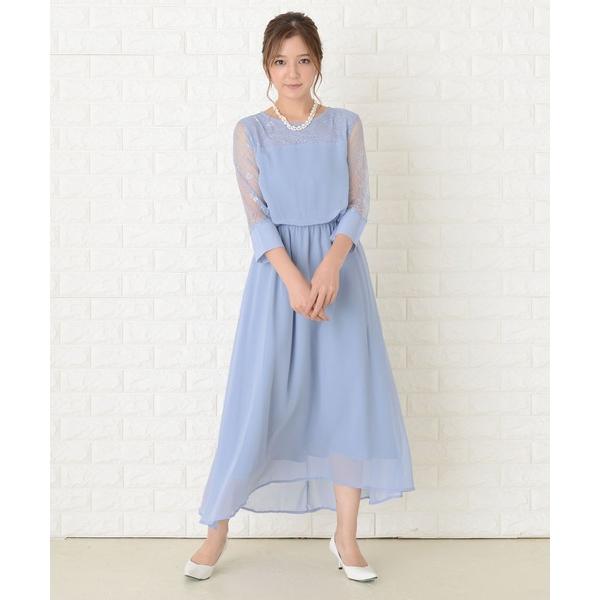 『タイムセール実施中』ZOZO問い合わせ番号:53866451ショップ:Lace Ladies，レースレディースブランド:Lace Ladies，レースレディース商品名:七分袖ウエストリボン付きシフォンロングワンピースドレスカテゴリ:ワンピ...