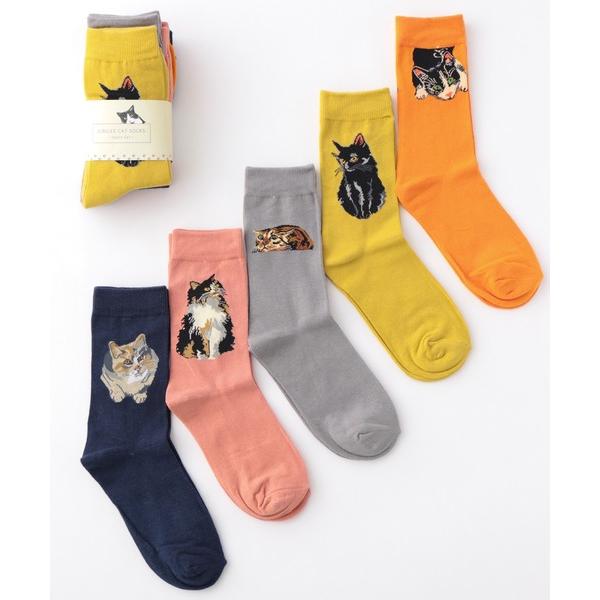 『タイムセール実施中』※このアイテムは返品・交換対象外商品です。ZOZO問い合わせ番号:54105084ショップ:ABBEY MARKET，アビーマーケットブランド:Jubilee，ジュビリー商品名:キャット 猫デザイン ソックス5足セット...
