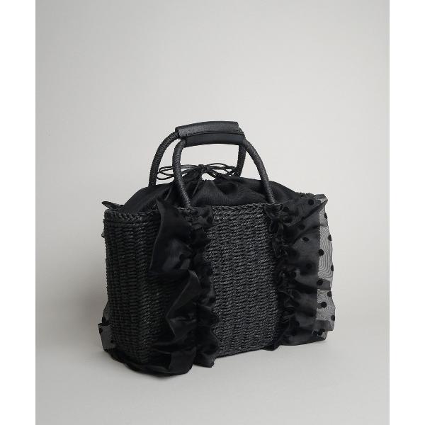 ZOZO問い合わせ番号:55411254ショップ:Dorry Doll，ドリードールブランド:CURI BISCUI，キュリ　ビスキュイ商品名:ドットフリルデザインかごバッグ / 巾着付きペーパーバッグカテゴリ:バッグ>かごバッグブラ...