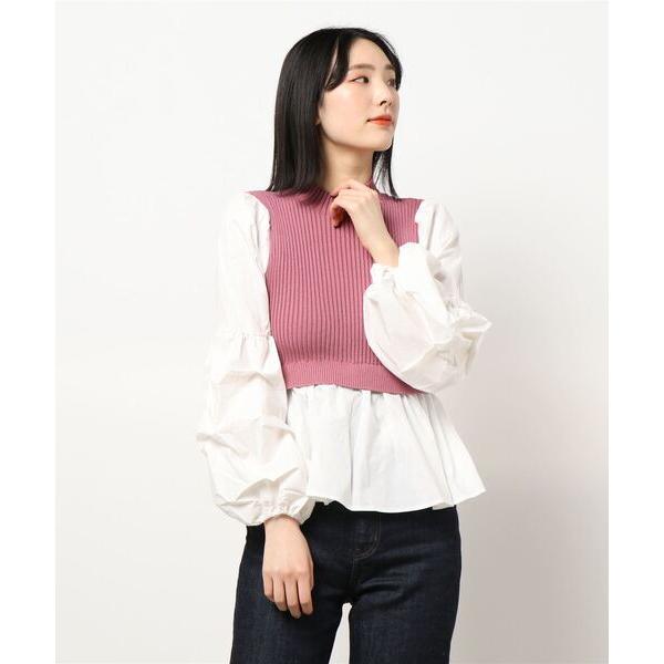 『タイムセール実施中』ZOZO問い合わせ番号:55461650ショップ:kobelettuce，コウベレタスブランド:KOBE LETTUCE，コウベレタス商品名:ニットドッキングシャーリングスリーブブラウスカテゴリ:トップス>シャツ...