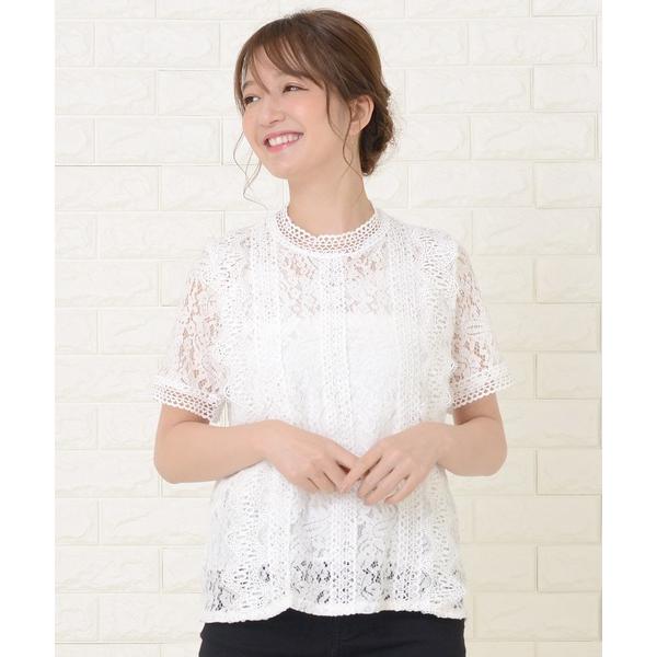 『タイムセール実施中』ZOZO問い合わせ番号:56493406ショップ:Lace Ladies，レースレディースブランド:Lace Ladies，レースレディース商品名:立ち襟レース 半袖ブラウス シャツカテゴリ:トップス>シャツ/ブ...