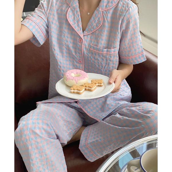 『タイムセール実施中』ZOZO問い合わせ番号:57475148ショップ:TeddyShop，テディショップブランド:DAY CLOSET，デイ クローゼット商品名:レディース パステルチェック柄半袖ルームウェアパジャマ 上下2点セットカテゴ...