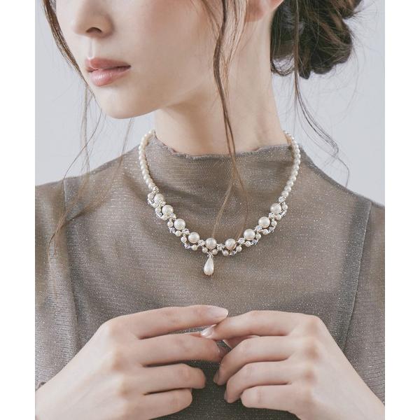ZOZO問い合わせ番号:58788298ショップ:bflat，ビーフラットブランド:niana，ニアナ，Fashion Letter，ファッションレター商品名:パール＆ビジュー パーティーネックレスカテゴリ:アクセサリー>ネックレスブ...