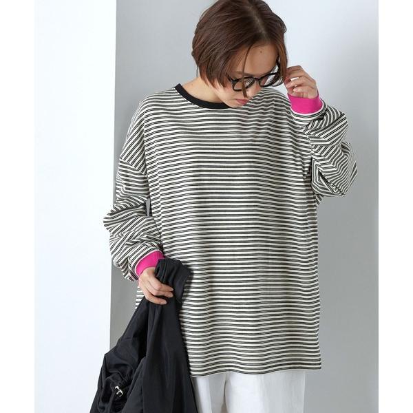 『タイムセール実施中』ZOZO問い合わせ番号:59367825ショップ:MONO-MART，モノマートブランド:forksy.，フォルクシー，MONO-MART，モノマート商品名:【forksy.】配色リブオーバーサイズカットソー/ボーダー...