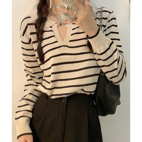 『セール実施中』ZOZO問い合わせ番号:59957998ショップ:FRP，エフアールピーブランド:MAISON DE THERESE，メゾン ド テレーズ，FRP，エフアールピー商品名:長袖ポロネックストライプニットカテゴリ:トップス&gt...