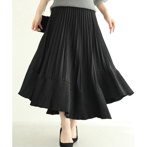 『セール実施中』ZOZO問い合わせ番号:60979026ショップ:FRENCH PAVE，フレンチパヴェブランド:CAWAII，カワイイ商品名:（黒）2種プリーツが弾むランダム裾ミディアムスカートカテゴリ:スカート>スカートブランド品...