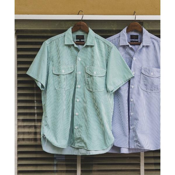 ZOZO問い合わせ番号:63019486ショップ:BEAMS MEN，ビームス メンブランド:BEAMS PLUS，ビームスプラス商品名:WORK Short Sleeve Stripe COOLMAX(R)カテゴリ:トップス>シャツ...