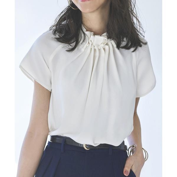 ZOZO問い合わせ番号:64280616ショップ:RUIRUE BOUTIQUE，ルイルエブティックブランド:RUIRUE BOUTIQUE，ルイルエブティック商品名:ウエーブタックパール　デザインブラウス（半袖タイプ） ｜ 半袖 フレンチ...