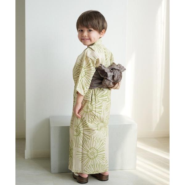 ZOZO問い合わせ番号:65349588ショップ:utatane，ウタタネブランド:utatane，ウタタネ商品名:キッズ浴衣3点セット 男の子 utatane×注染工房 先染めベージュにはじける抹茶カテゴリ:水着/着物・浴衣>浴衣ブ...