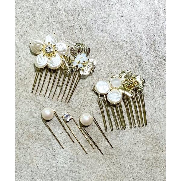 ZOZO問い合わせ番号:65578131ショップ:COMMON WARE，コモンウェアブランド:Zoule，ゾーラ商品名:Zoule ゾーラ：pearl flower　お花のコームとUピンセットカテゴリ:ヘアアクセサリー>ヘアピンブラ...