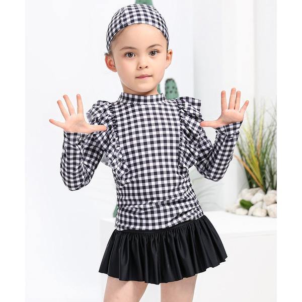 『タイムセール実施中』※このアイテムは返品・交換対象外商品です。ZOZO問い合わせ番号:65675670ショップ:TeddyShop，テディショップブランド:TeddyShop，テディショップ商品名:キッズ水着 長袖チェック柄フリルトップス...