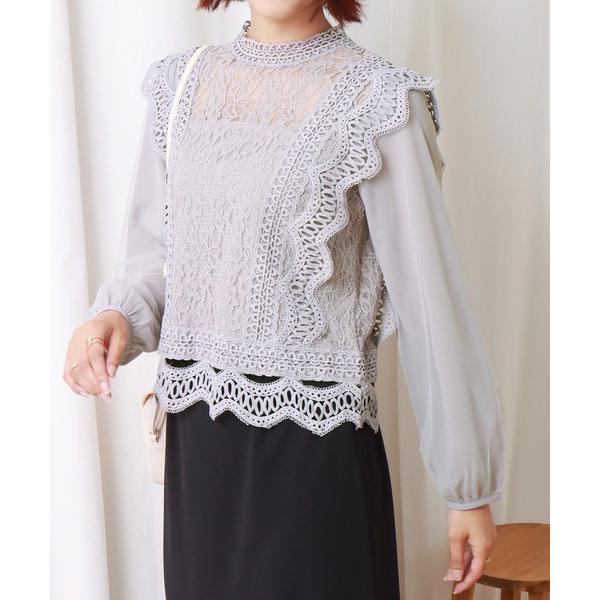 『タイムセール実施中』ZOZO問い合わせ番号:67497469ショップ:libelle more，リベル モアブランド:libelle more，リベル モア商品名:レースシフォンチュールブラウスカテゴリ:トップス>シャツ/ブラウスブ...