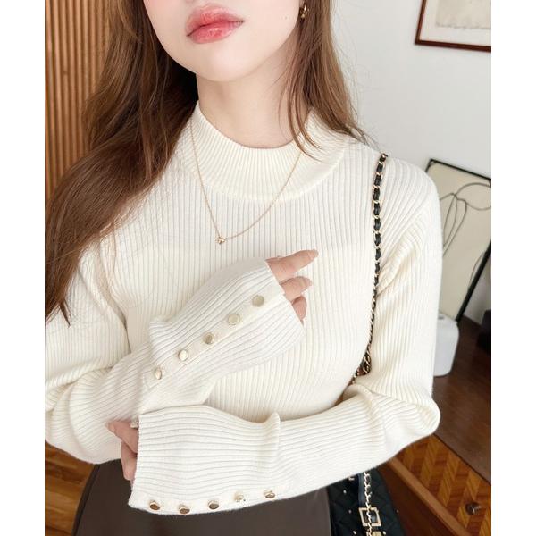 『セール実施中』ZOZO問い合わせ番号:67503518ショップ:moment+，モーメントプラスブランド:moment+，モーメントプラス商品名:【累計販売枚数6万枚突破！】12G 袖口ボタンボトルネックリブニットプルオーバーカテゴリ:ト...