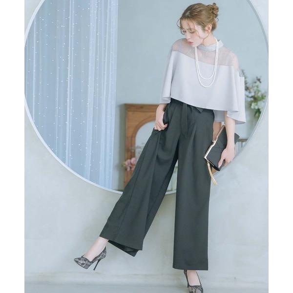 『タイムセール実施中』ZOZO問い合わせ番号:68125070ショップ:Retica，レティカブランド:Retica，レティカ商品名:パーティードレス 結婚式 パンツスタイル セットアップ ケープデザイン デコルテレース ウエストリボン ワ...