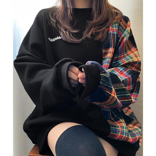 『タイムセール実施中』ZOZO問い合わせ番号:68430924ショップ:me Jane，ミージェーンブランド:PRIVATE  BEACH，プライベートビーチ，meJane，ミージェーン商品名:チェック切替オーバーサイズスウェットトレーナー...