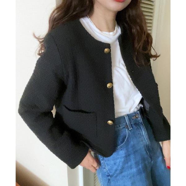 『タイムセール実施中』ZOZO問い合わせ番号:68436420ショップ:JUNOAH，ジュノアブランド:LAUIR，ラウアー商品名:金ボタンツイードジャケットカテゴリ:ジャケット/アウター>ノーカラージャケットブランド品番:frla0...