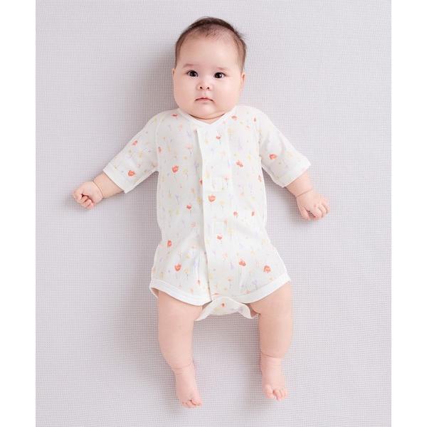 『タイムセール実施中』※このアイテムは返品・交換対象外商品です。ZOZO問い合わせ番号:68782891ショップ:Combi mini，コンビミニブランド:combimini，コンビミニ商品名:ワンタッチ短肌着（ずりあがり防止付き・フラワー...