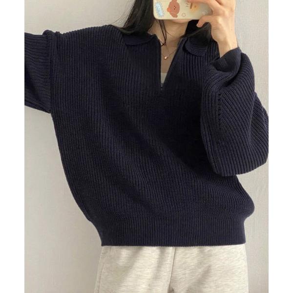 『セール実施中』ZOZO問い合わせ番号:69549068ショップ:by muni:r，バイ ムニールブランド:by muni:r，バイ ムニール商品名:デイリールーズフィットカラーハーフジップカテゴリ:トップス>ニット/セーターブラン...