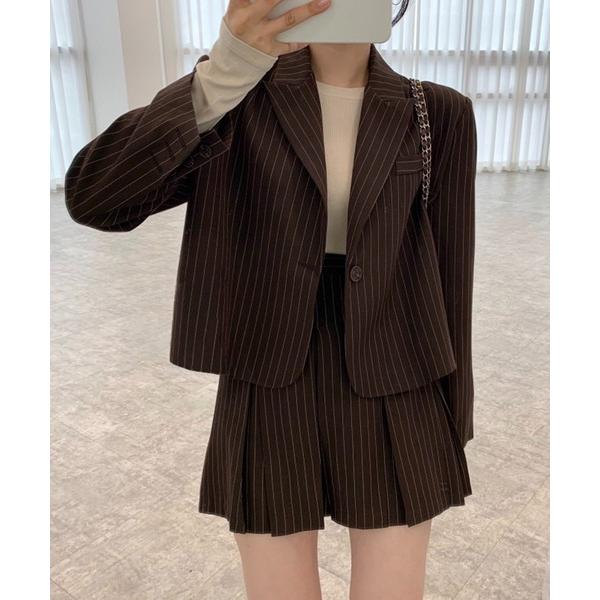 『タイムセール実施中』ZOZO問い合わせ番号:69549411ショップ:TeddyShop，テディショップブランド:DAY CLOSET，デイ クローゼット商品名:【セットアップ】韓国っぽ長袖ストライプ柄ショート丈ジャケット+ヨーク風ミニス...