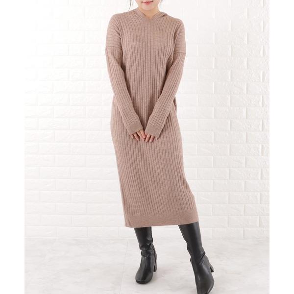 『タイムセール実施中』ZOZO問い合わせ番号:69916618ショップ:Lace Ladies，レースレディースブランド:Lace Ladies，レースレディース商品名:フード付きリブニットワンピースカテゴリ:ワンピース/ドレス>ワン...
