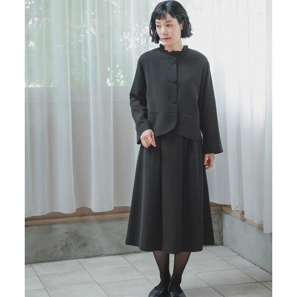 ZOZO問い合わせ番号:71783549ショップ:nissen，ニッセンブランド:Neina，ネイナ商品名:【喪服・礼服】＜Neina＞洗える防しわナチュラルノーカラーアンサンブル（ノーカラージャケット＋フリルカラーワンピース）＜大きいサイ...