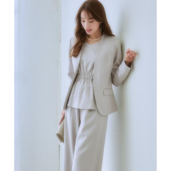 ZOZO問い合わせ番号:71906221ショップ:nissen，ニッセンブランド:7days Life Styling，セブンデイズライフスタイリング商品名:【洗える】ドビー素材セットアップセミワイドパンツスーツ3点セット（ノーカラージャケ...