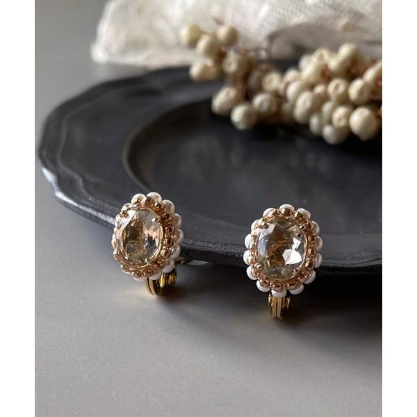 ZOZO問い合わせ番号:72293742ショップ:TONE，トーンブランド:tone，トーン商品名:【malle la brocante/マルラブロカント】宝石質グリーンアメジストとヴィンテージパールの痛みにくいオーバルイヤリング/2月誕生...