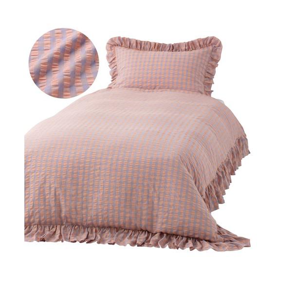 ZOZO問い合わせ番号:72425984ショップ:Francfranc，フランフランブランド:Francfranc，フランフラン商品名:フリルチェック 掛け布団カバー セミダブル オレンジ×パープルカテゴリ:インテリア>寝具ブランド品...