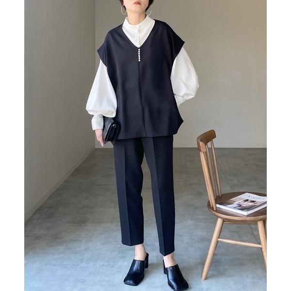 『タイムセール実施中』ZOZO問い合わせ番号:72592511ショップ:wears，ウェアーズブランド:She's Closet，シーズクローゼット商品名:【低身長向け/高身長向けサイズあり】深vネックパールジレベスト＆パンツスタイルセット...