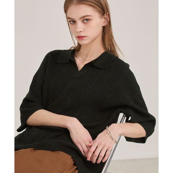 ZOZO問い合わせ番号:73485022ショップ:EMMA CLOTHES，エマ クローズブランド:EMMA CLOTHES，エマクローズ商品名:ジャガードスキッパールーズニット半袖ポロシャツ EMMA CLOTHESカテゴリ:トップス&g...