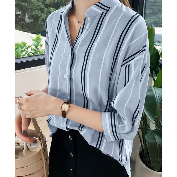 『セール実施中』ZOZO問い合わせ番号:73592379ショップ:FRP，エフアールピーブランド:BLANC FICELLE，ブランフィセル商品名:7分袖　プリント　ストライプ柄　シャツカテゴリ:トップス>シャツ/ブラウスブランド品番...