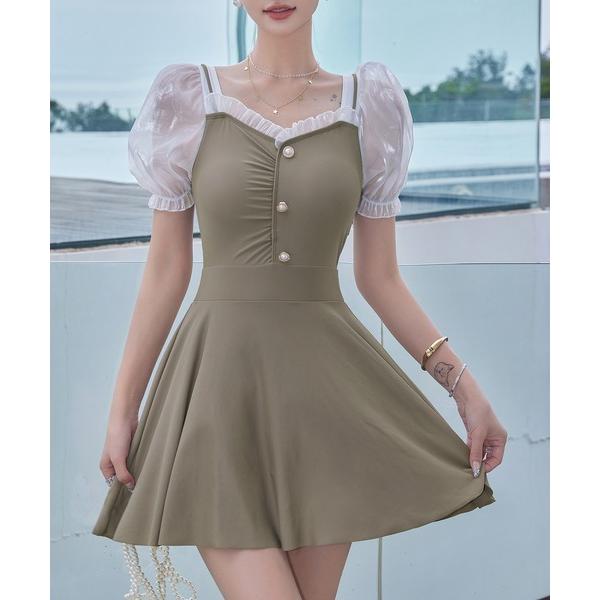 ※このアイテムは返品・交換対象外商品です。ZOZO問い合わせ番号:73996976ショップ:TeddyShop，テディショップブランド:TeddyShop，テディショップ商品名:レディース水着 シースルーぽわん袖レースワンピース風オールイン...