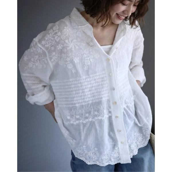 ZOZO問い合わせ番号:74030893ショップ:FRENCH PAVE，フレンチパヴェブランド:CAWAII，カワイイ商品名:どこから見ても刺繍にうっとり ガーゼシアーシャツカテゴリ:トップス>シャツ/ブラウスブランド品番:w601...